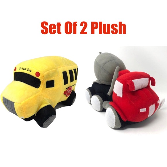 Cozy Bear | Toys | Set Of 2 Plush Yellow School Bus Red Cement Soft ...